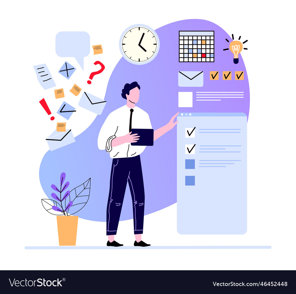Time management scheduling work tasks man Vector Image