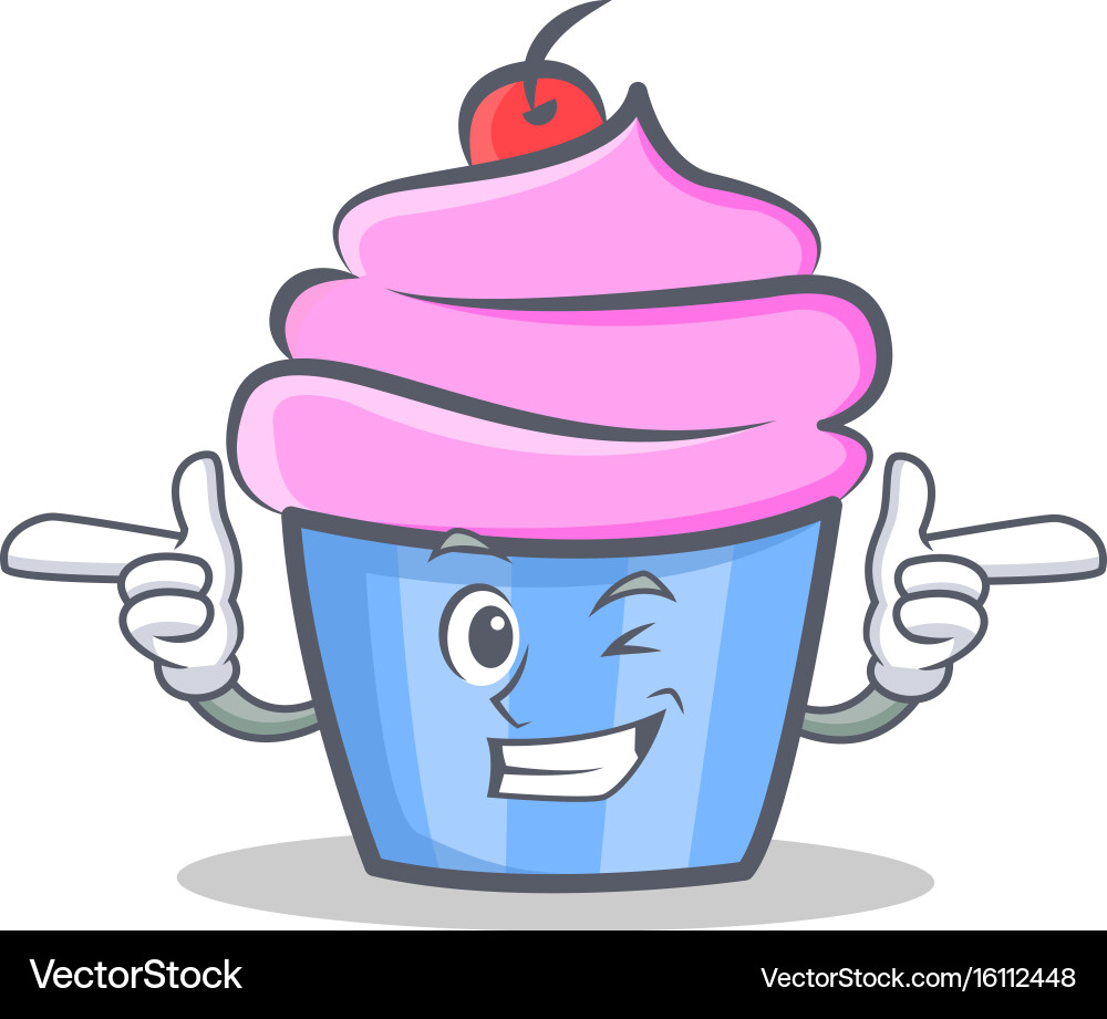 Wink cupcake character cartoon style Royalty Free Vector