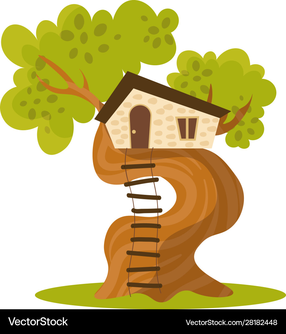 Wooden house on tree with ladder Royalty Free Vector Image