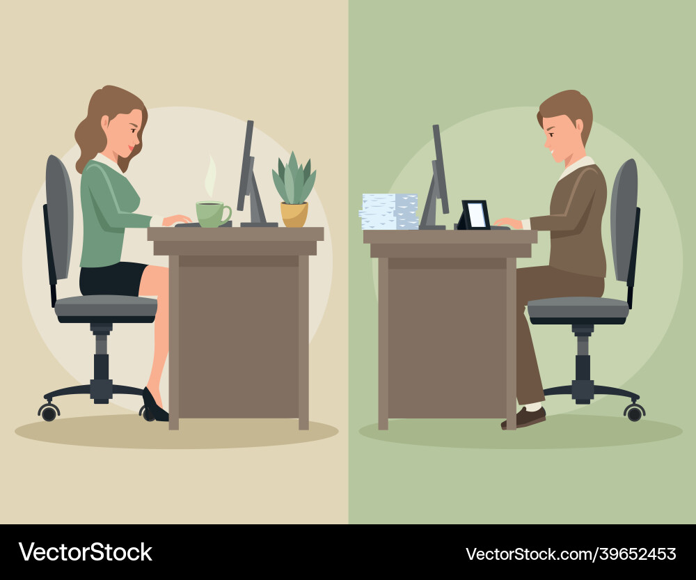 Business couple in workplace Royalty Free Vector Image
