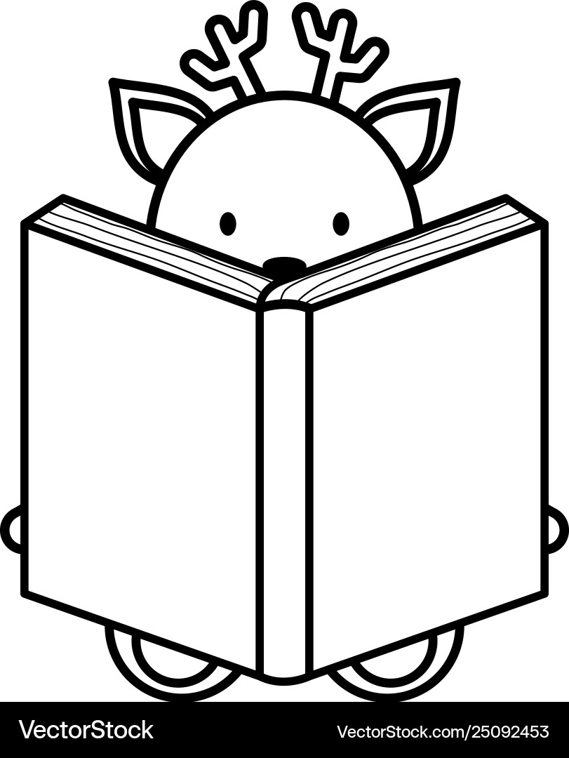 Cute reindeer reading book character Royalty Free Vector