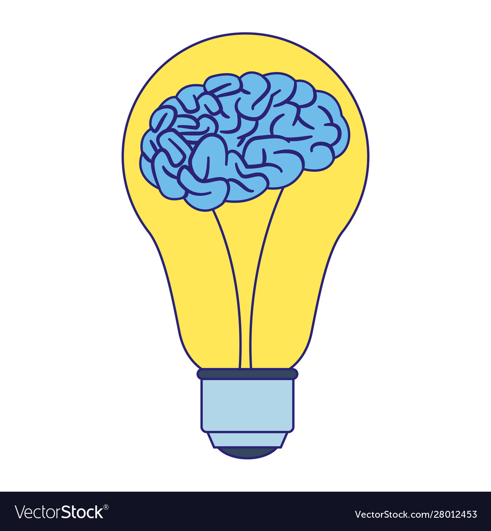 Light bulb with brain icon flat design Royalty Free Vector