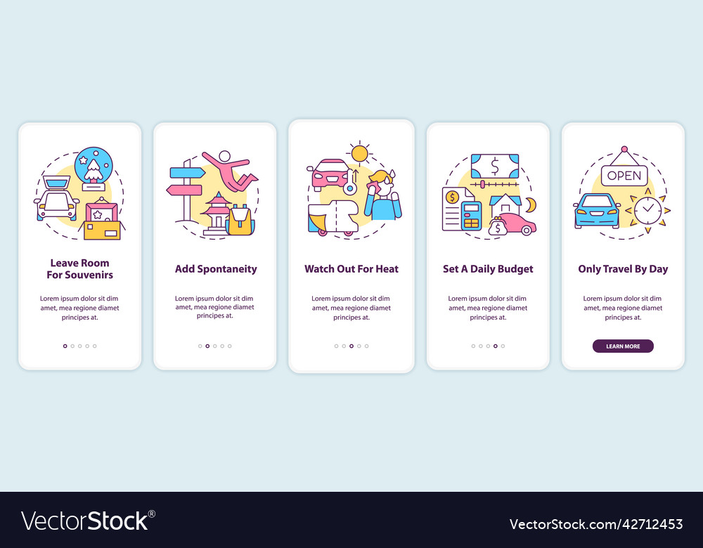 Road trip advices onboarding mobile app screen Vector Image Road trip advices onboarding mobile app screen Vector Image