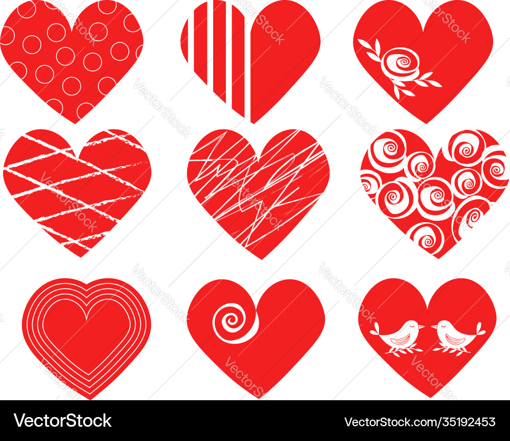 Set red hearts valentines day Royalty Free Vector Image