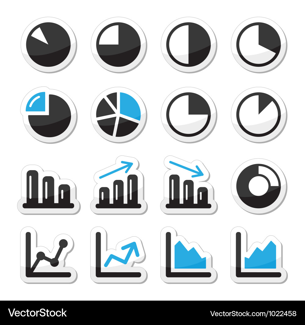 Chart graph black and blue icons as labels Vector Image
