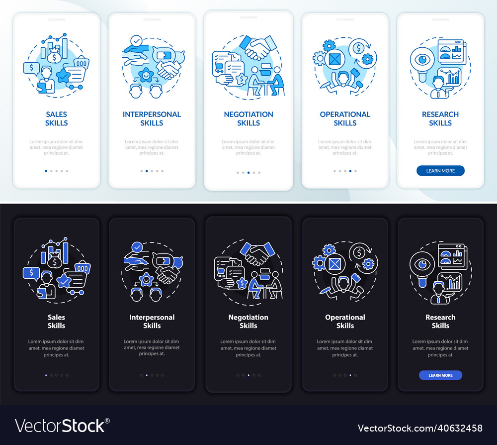 Distributor skills onboarding mobile app page Vector Image