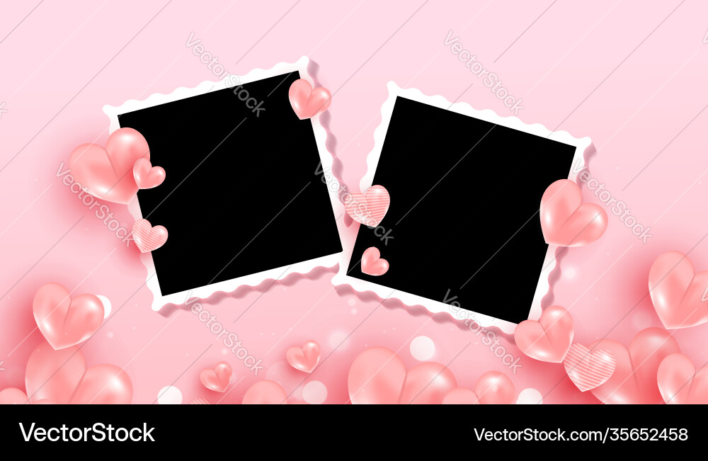 Empty black photo frames set with love air many Vector Image