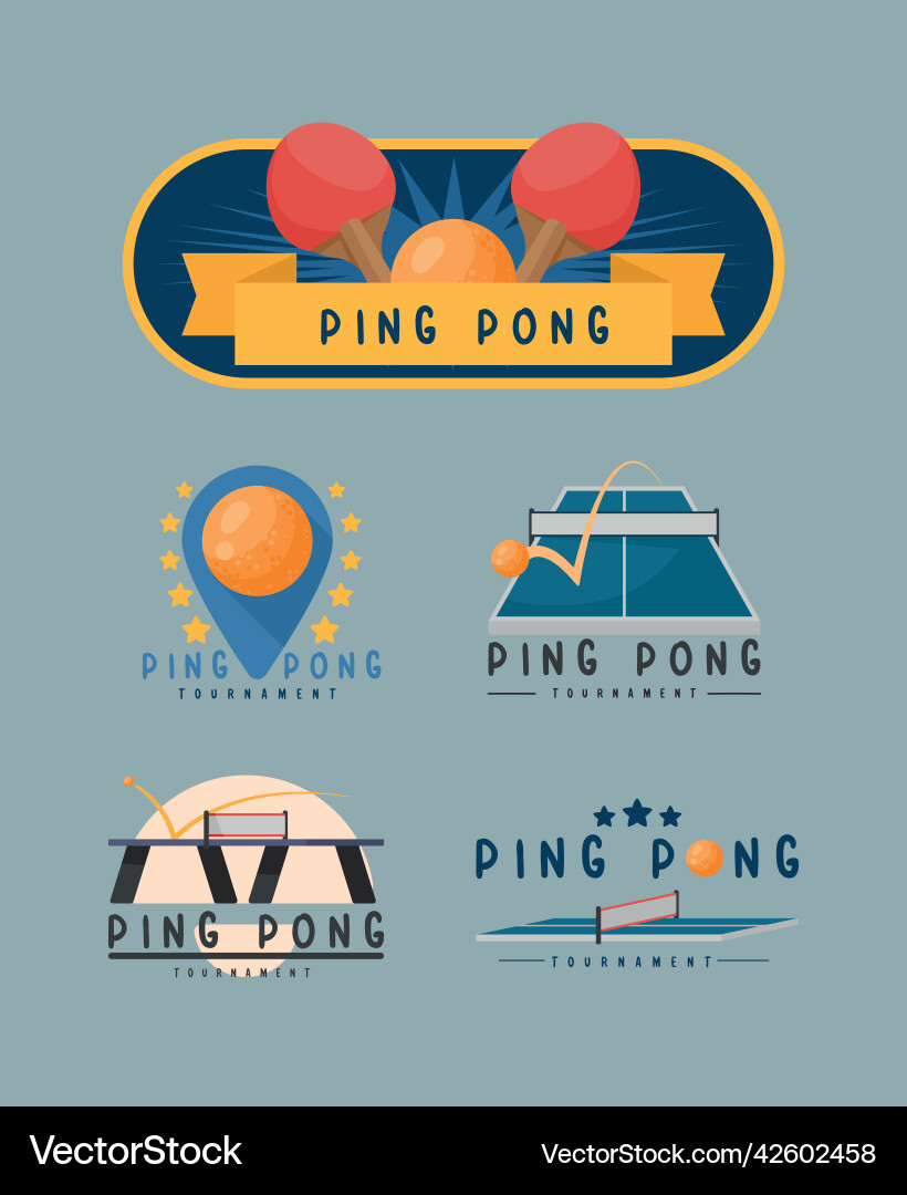 Five ping pong sport labels Royalty Free Vector Image