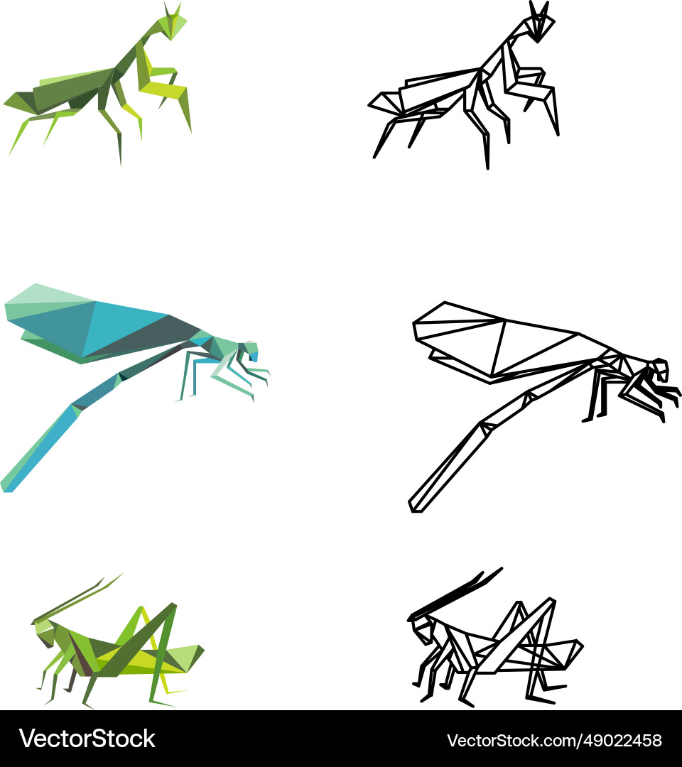 Geometric insects made of triangles Royalty Free Vector