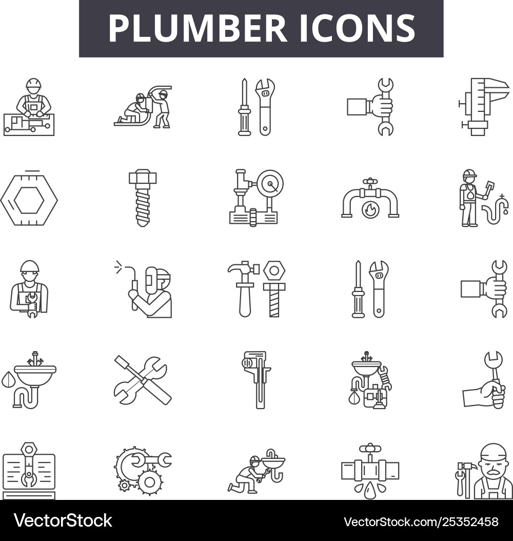 Plumber line icons signs set linear Royalty Free Vector