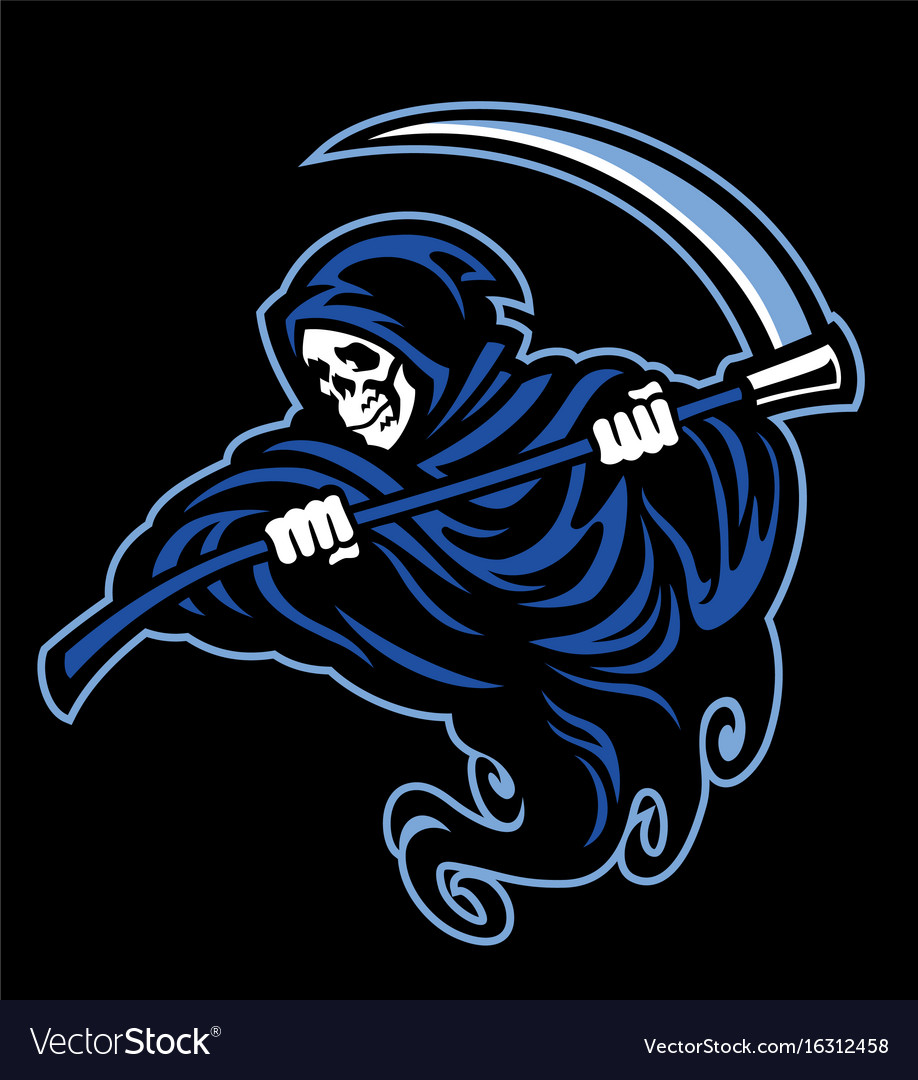 Skull grim reaper with sickle Royalty Free Vector Image