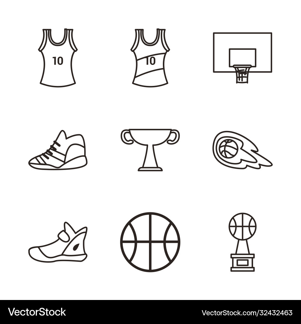 Basketball line style icon set design Royalty Free Vector