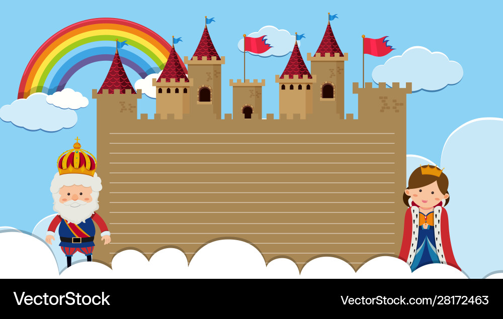 Border template with king and queen at castle Vector Image