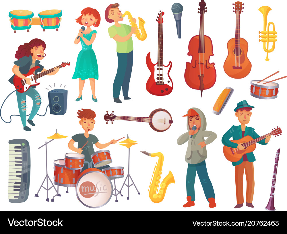 Cartoon young singers with microphones Royalty Free Vector