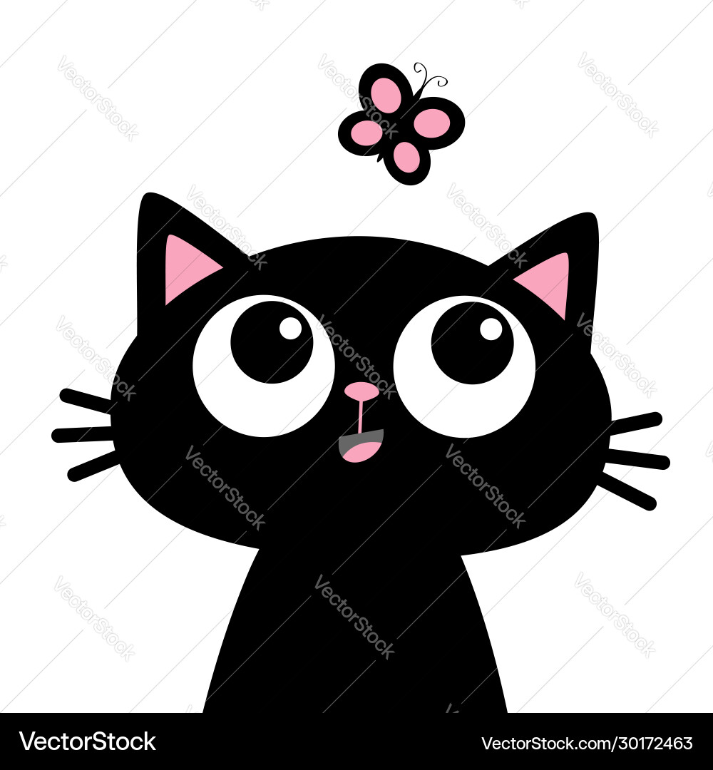 Cat head face looking at butterfly insect cute Vector Image