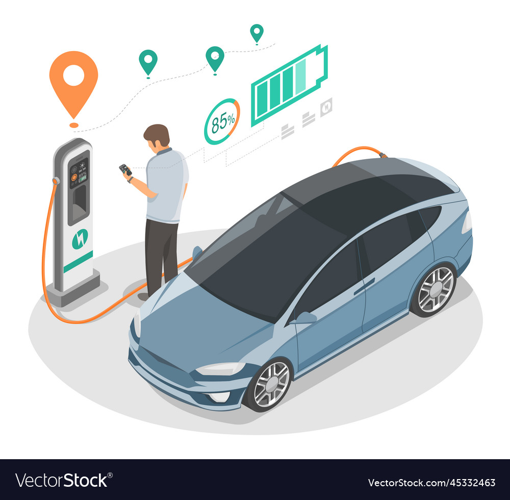 Ev electric car stop at charging station concept Vector Image