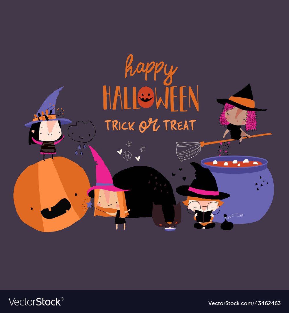 Halloween witches celebrating with black Vector Image