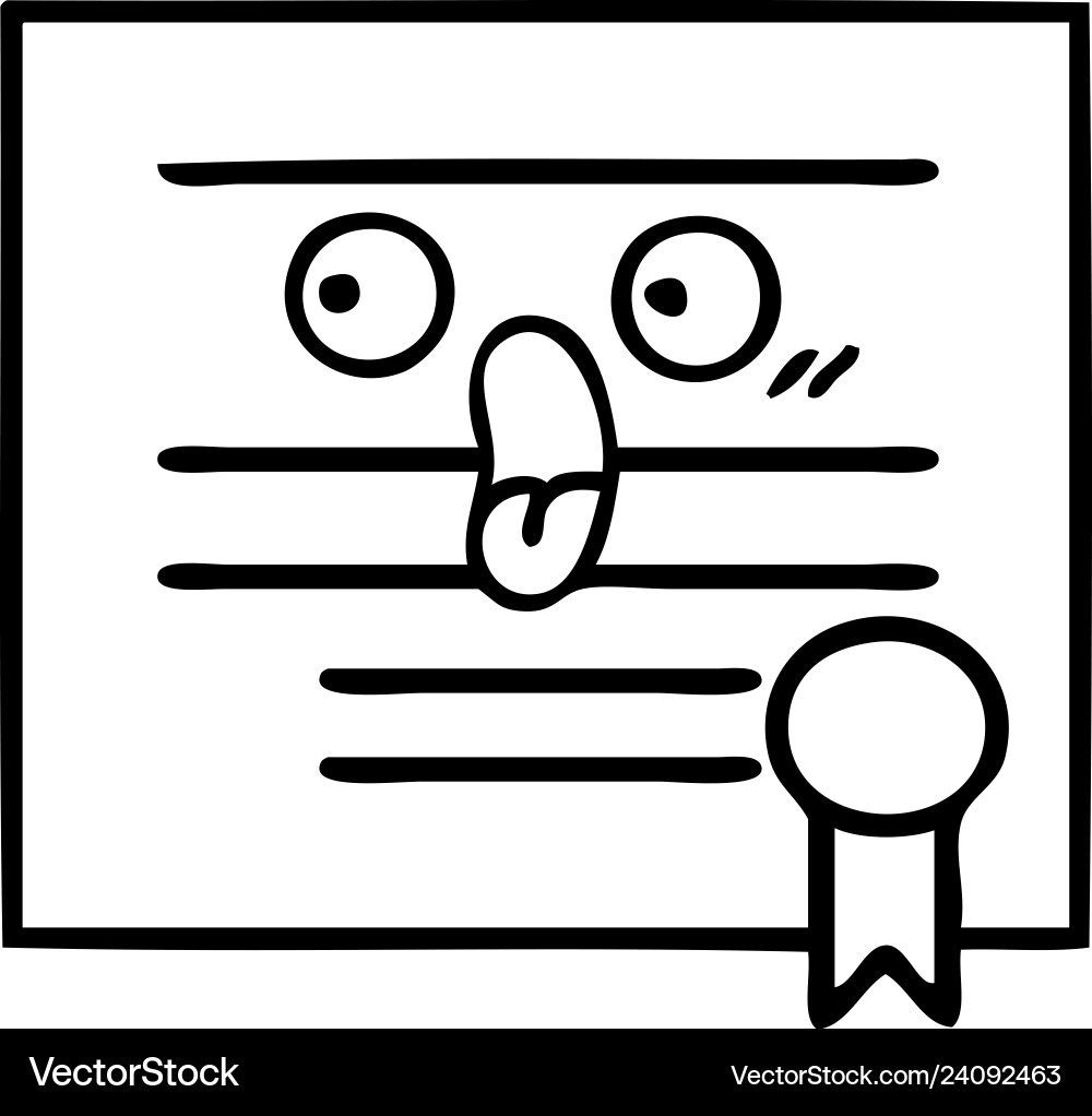 Line drawing cartoon graduation diploma Royalty Free Vector
