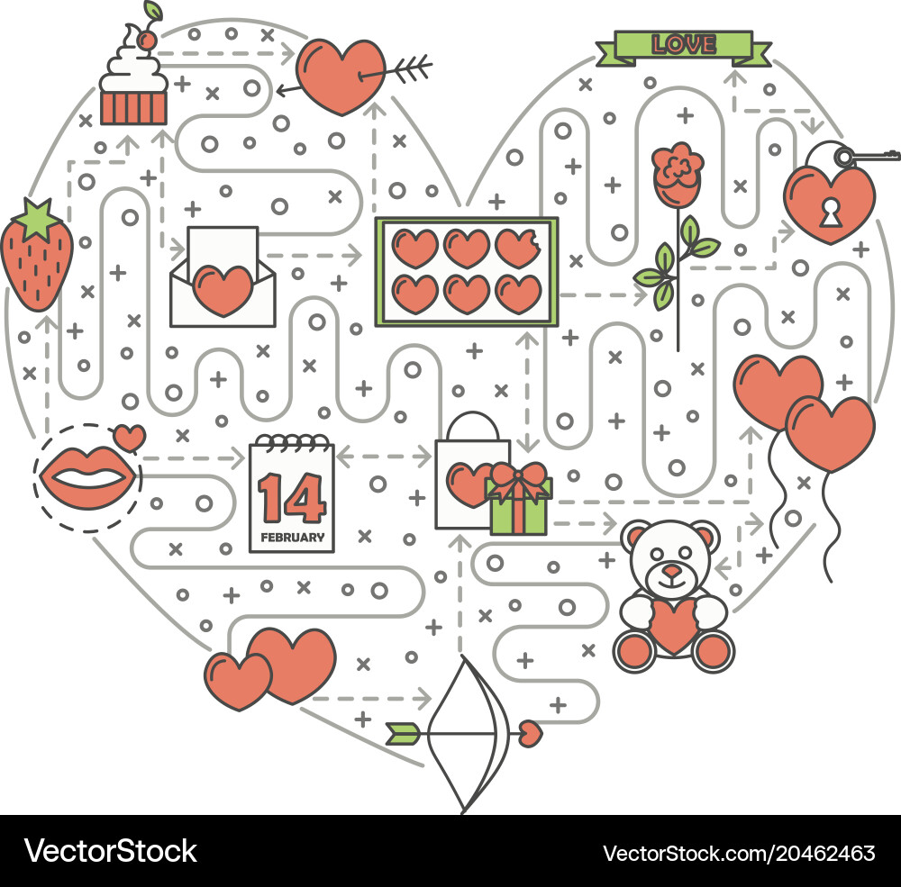 Love heart shaped flat line art Royalty Free Vector Image