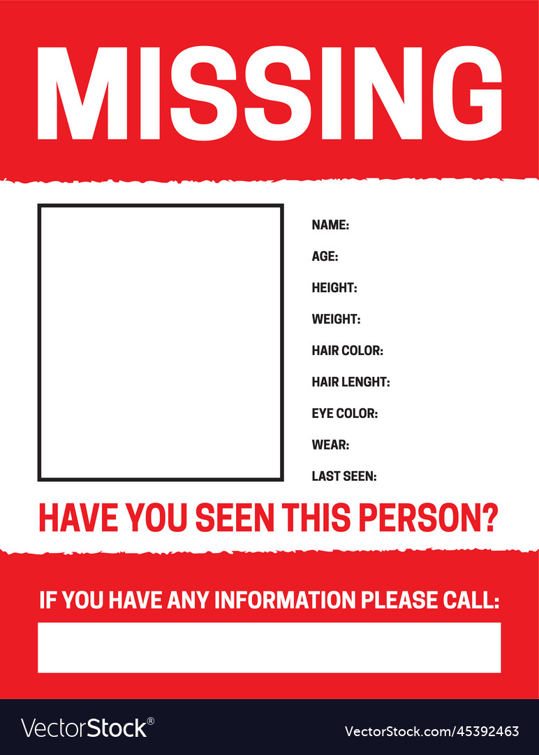 Missing Person Poster Template Royalty Free Vector Image