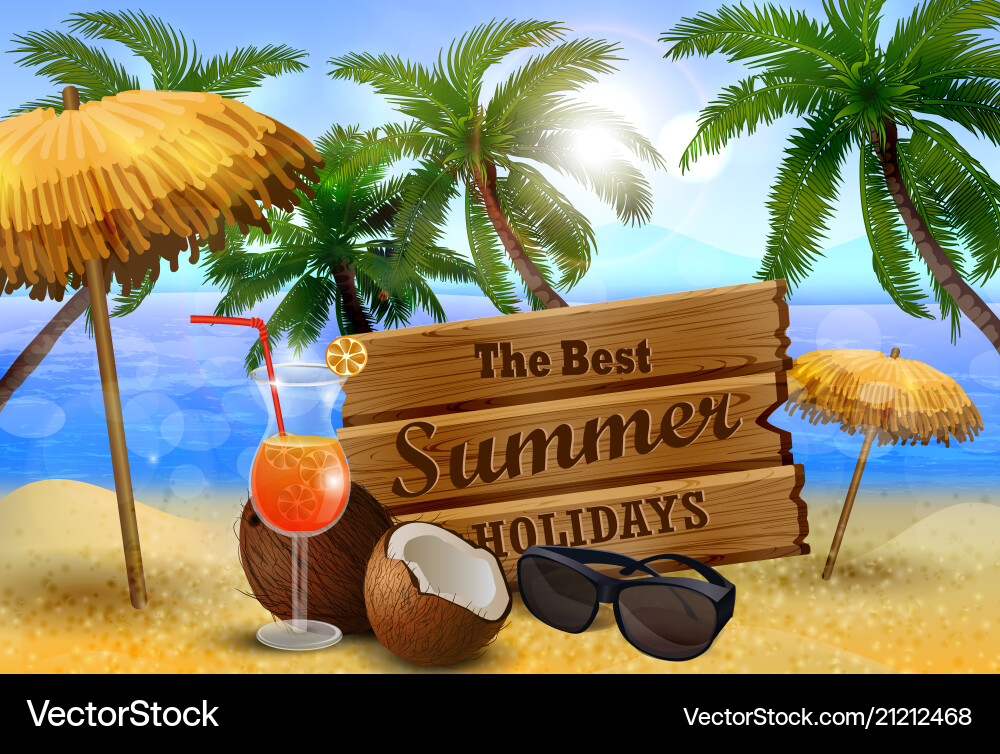 Beautiful beach view with wooden board Royalty Free Vector