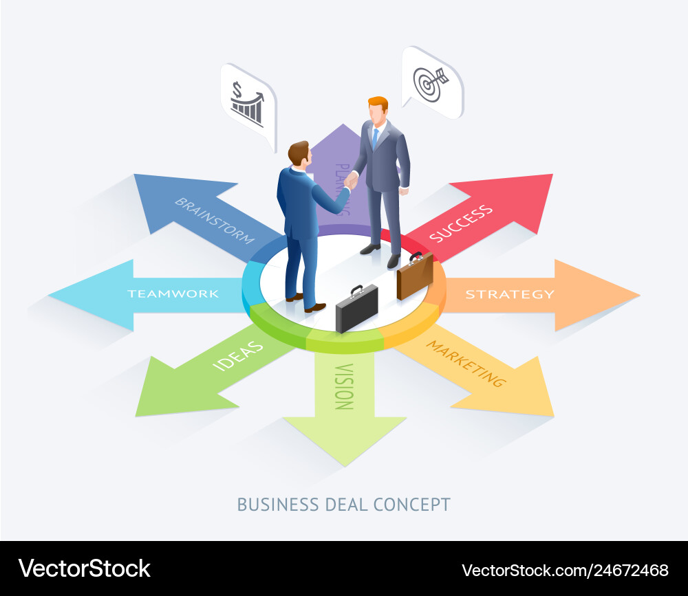 Businessman handshake on arrow infographics Vector Image