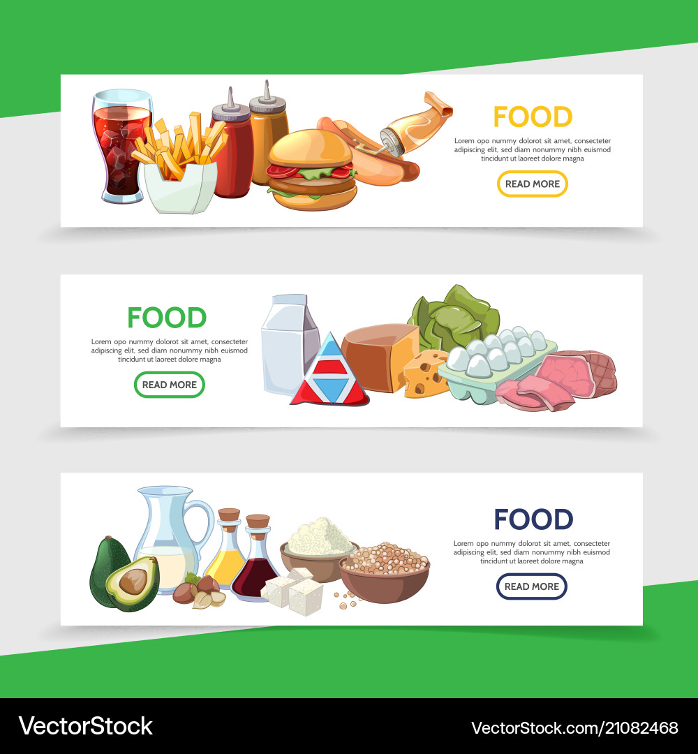 Cartoon food horizontal banners Royalty Free Vector Image