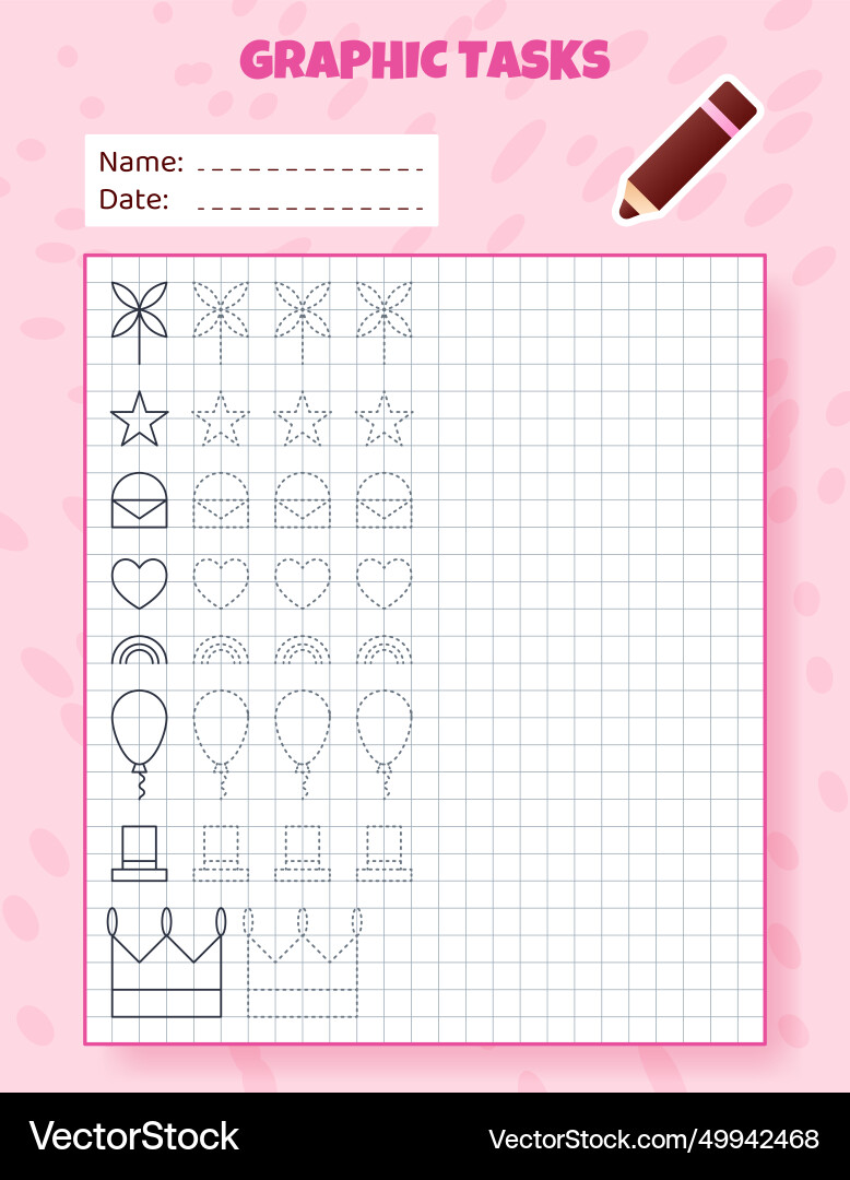 Graphic tasks by cells educational game for kids Vector Image