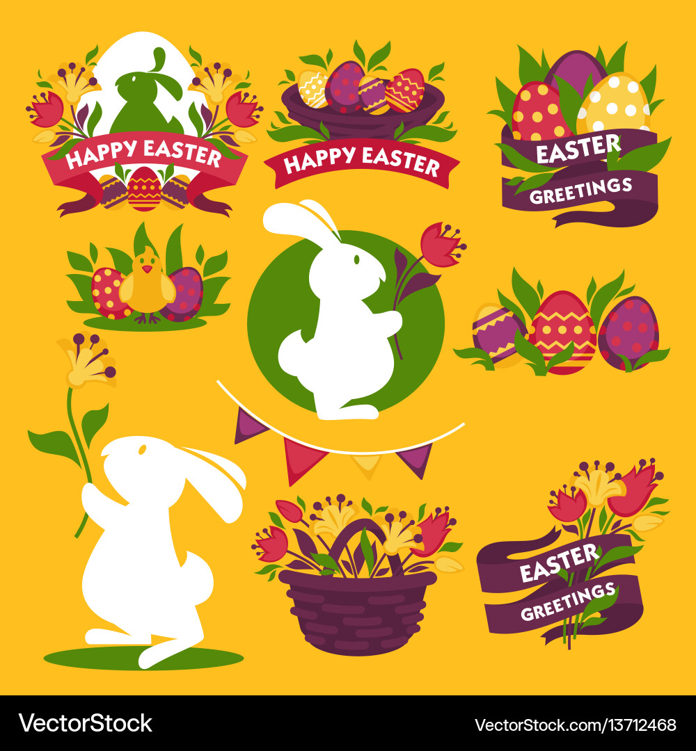 Happy easter greeting logo signs colorful flat Vector Image