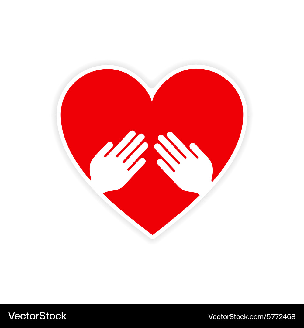 Icon sticker realistic design on paper heart hand Vector Image