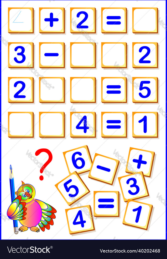 Logical math exercises for kids need to find the Vector Image