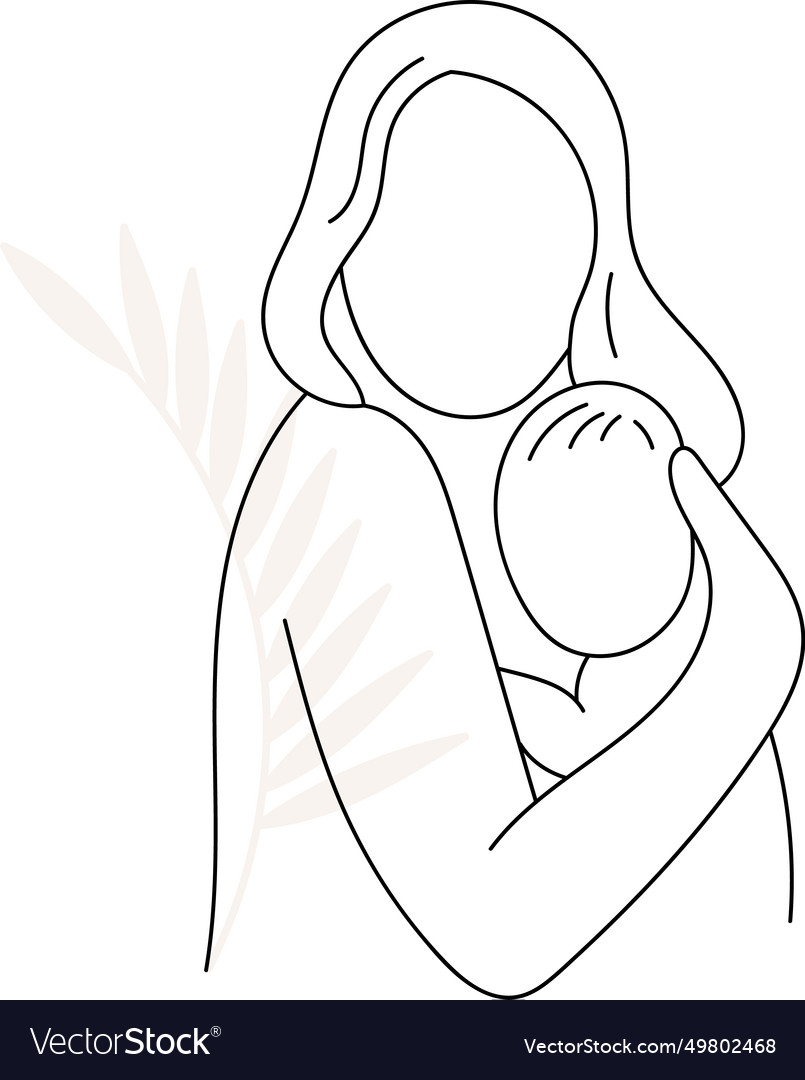 Mother holding baby line art Royalty Free Vector Image