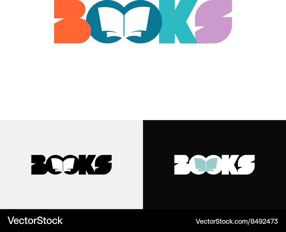 Books word text logo with open book silhouette Vector Image