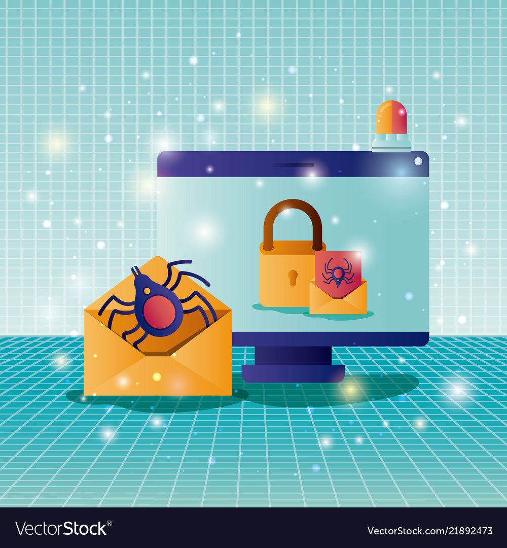 Cyber security with computer Royalty Free Vector Image