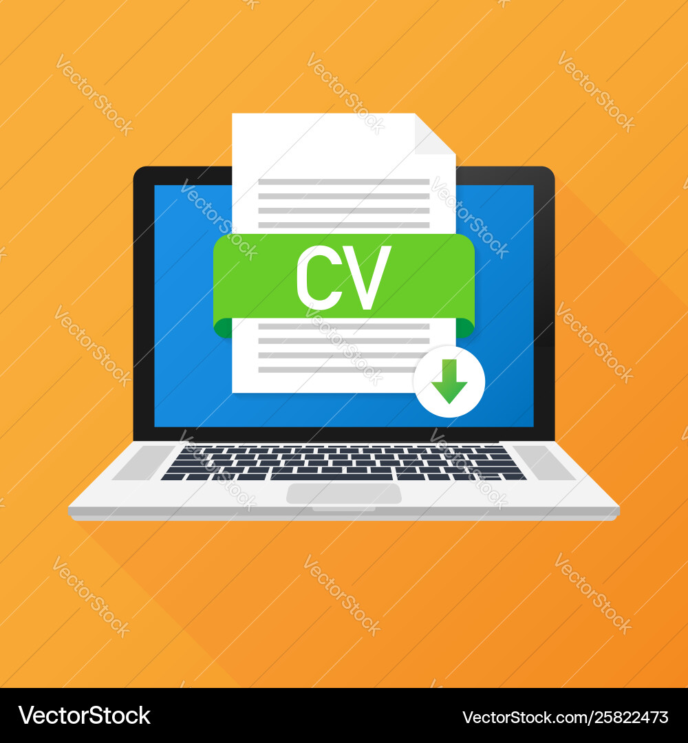 Download cv button on laptop screen downloading Vector Image