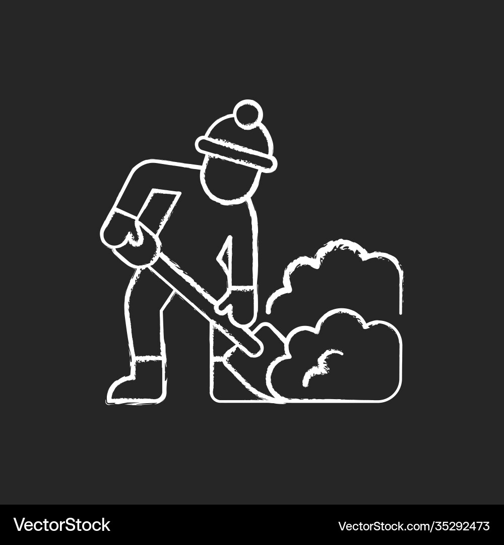 Hand shoveling chalk white icon on black Vector Image