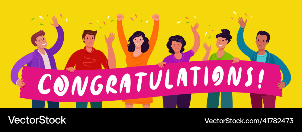 Happy young people stand with congratulations Vector Image