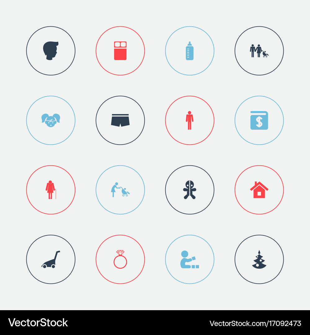 Set of 16 editable relatives icons includes Vector Image