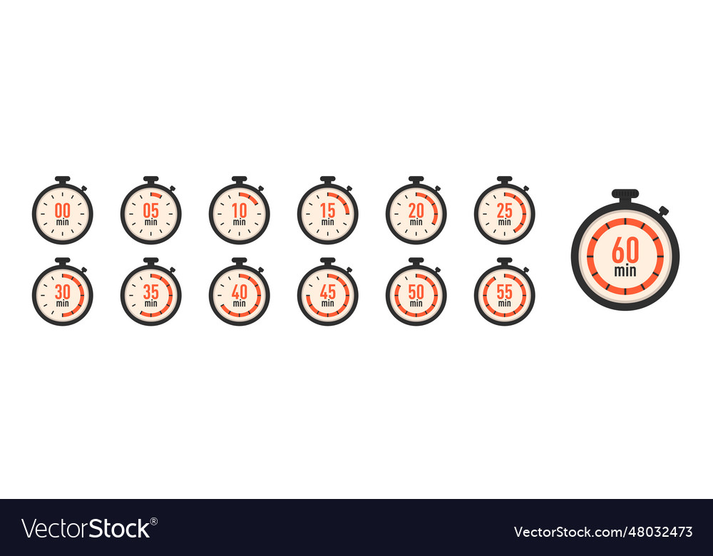 Set of timer clock icons stopwatch timer Vector Image