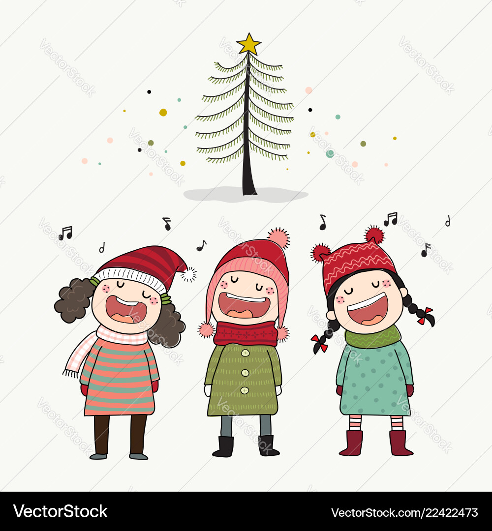 Three kids singing christmas caroling Royalty Free Vector