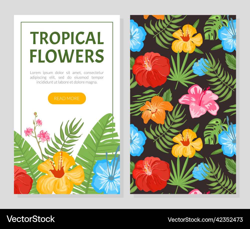 Tropical flowers and foliage web page design Vector Image