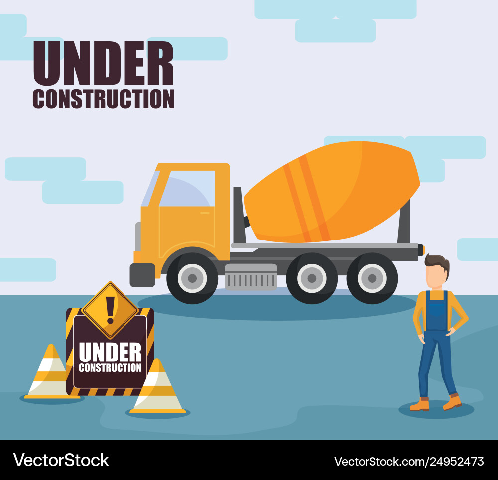 Under constructionconcrete transport truck Vector Image