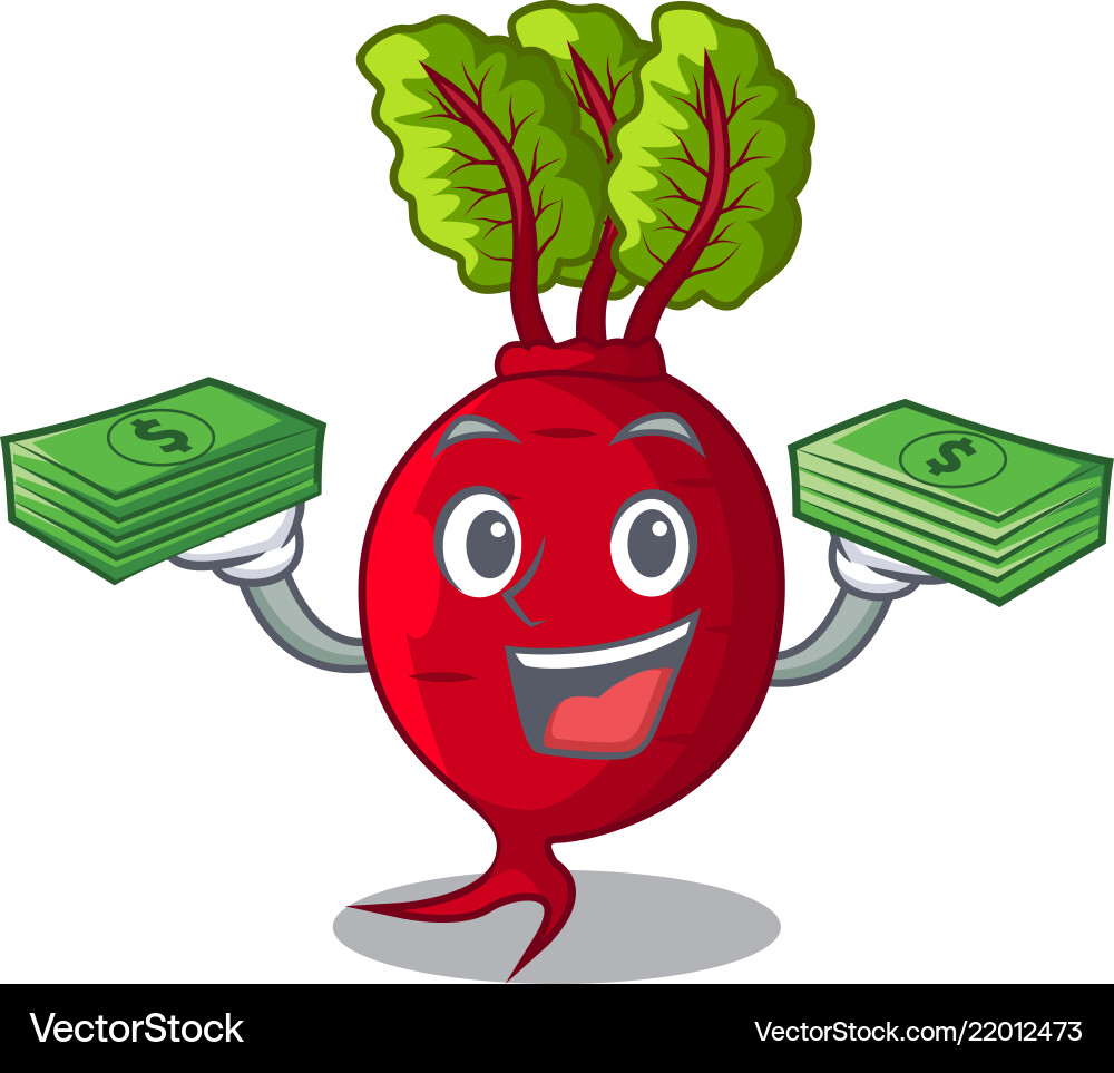 With money beetroot with leaves isolated on mascot