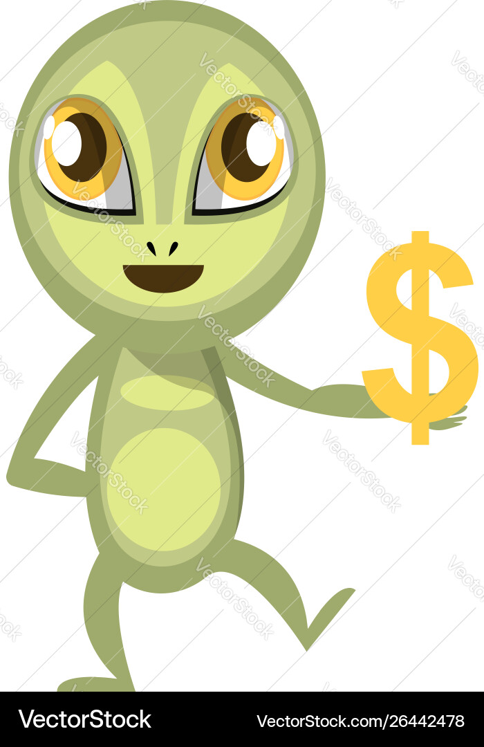 Alien holding dollar sign on white background Vector Image