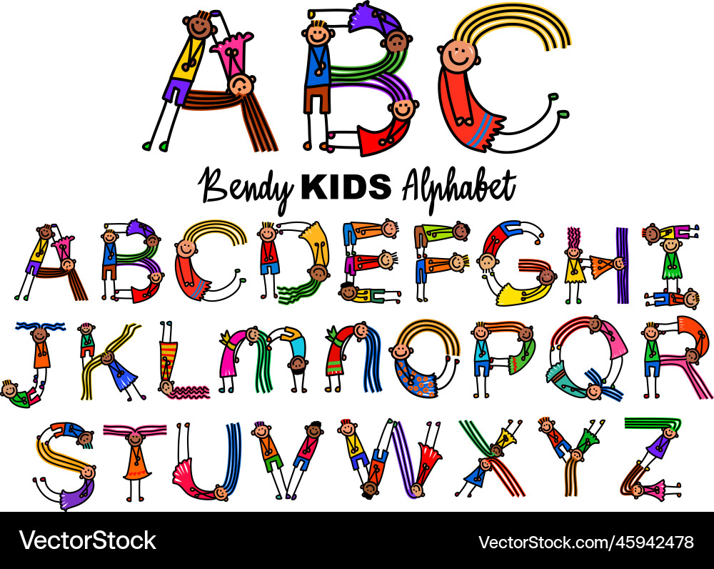 Bendy kids uppercase alphabet letters Royalty Free Vector