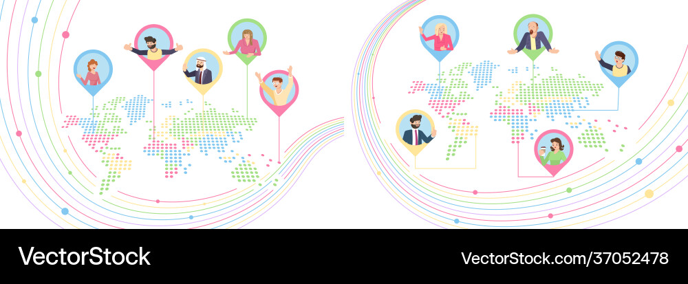 Map with people taking part in distance conference