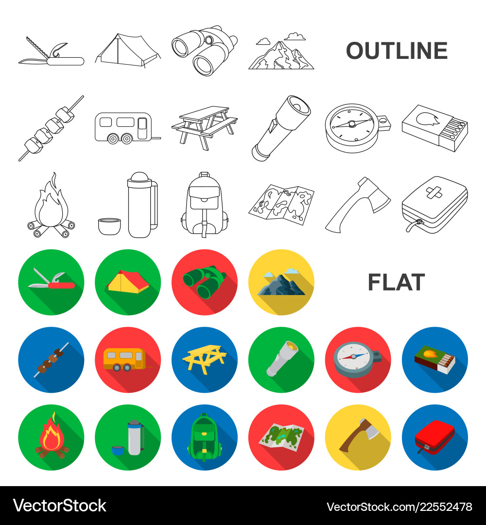 Rest in the camping flat icons set collection Vector Image