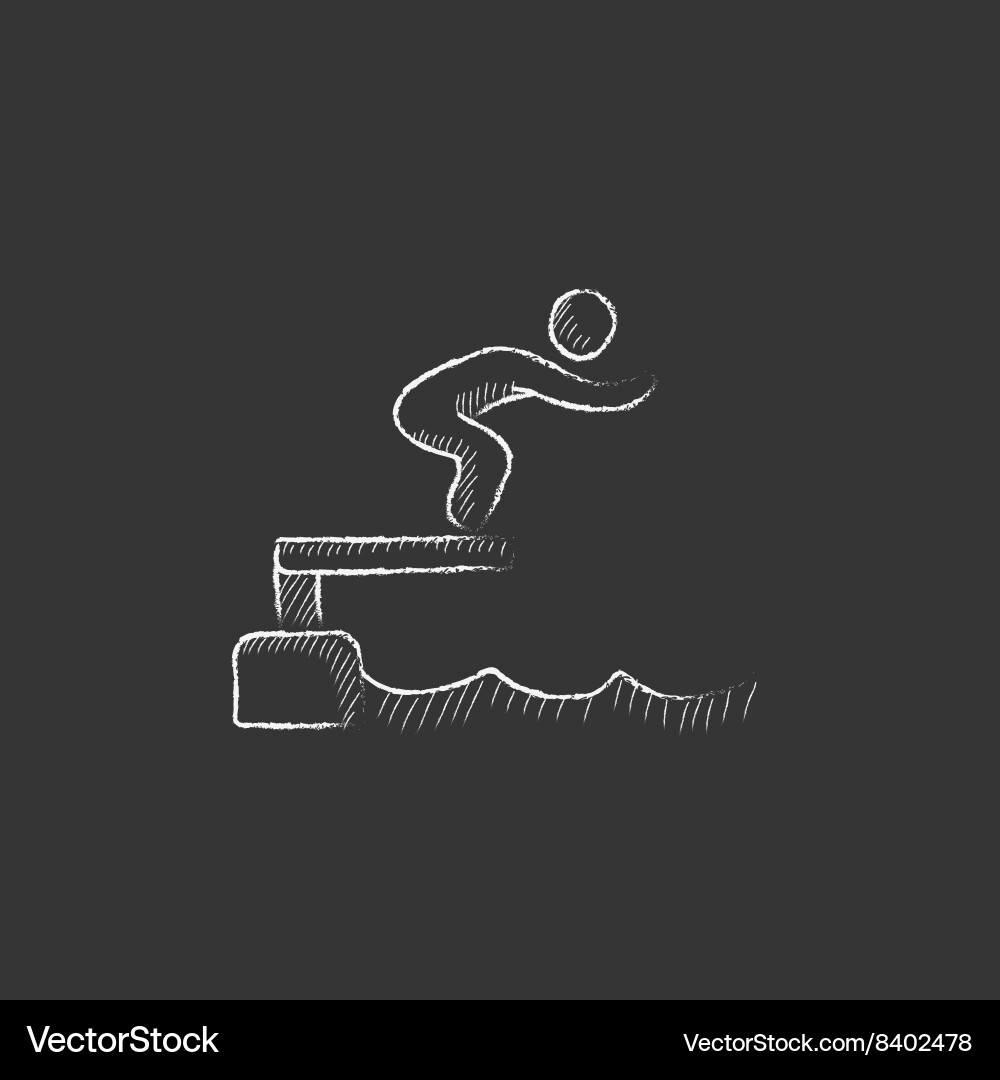 Swimmer jumping from starting block in pool drawn Vector Image