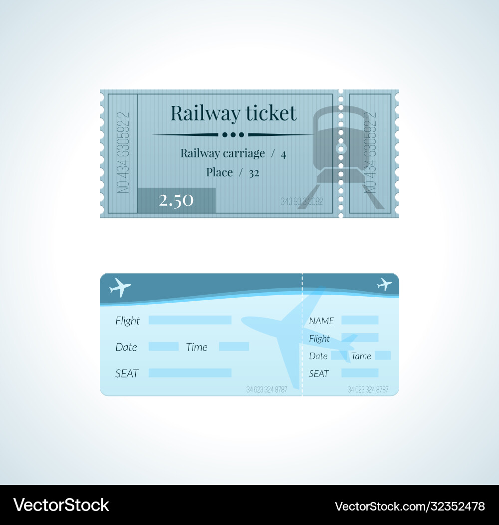 Ticket for train and a for an airplane Royalty Free Vector