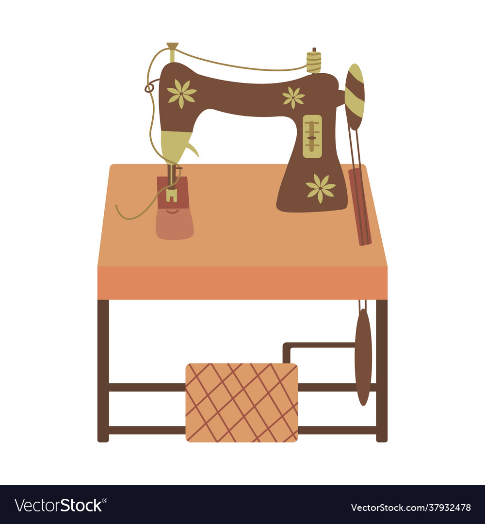 Vintage Sewing Machine Hand Drawn Isolated Tool Vector Image